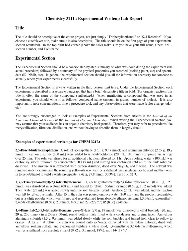 321L Experimental Section For Lab WriteUPs | PDF | Experiment | Organic ...