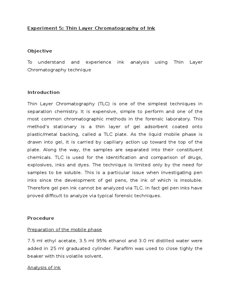 Experiment 5 Ink Analysis | PDF | Thin Layer Chromatography ...