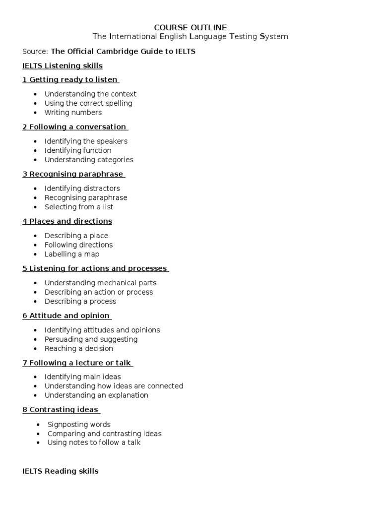 Ielts Course Outline 2 | PDF | International English Language Testing ...
