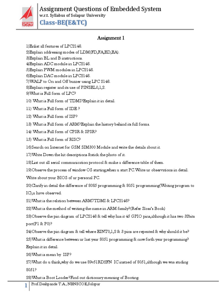 Embedded Systems Programming Assignments focusing on ARM and LPC2148 Microcontrollers | PDF ...