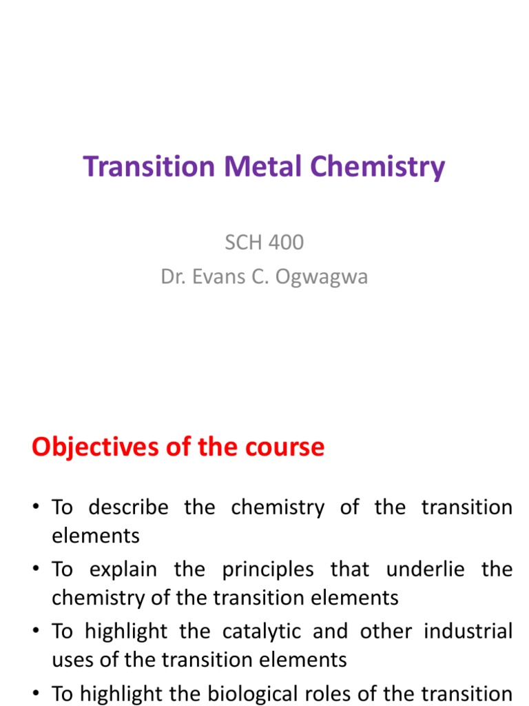 Lecture 1-Transition Metals Chemistry | PDF | Ionic Bonding ...