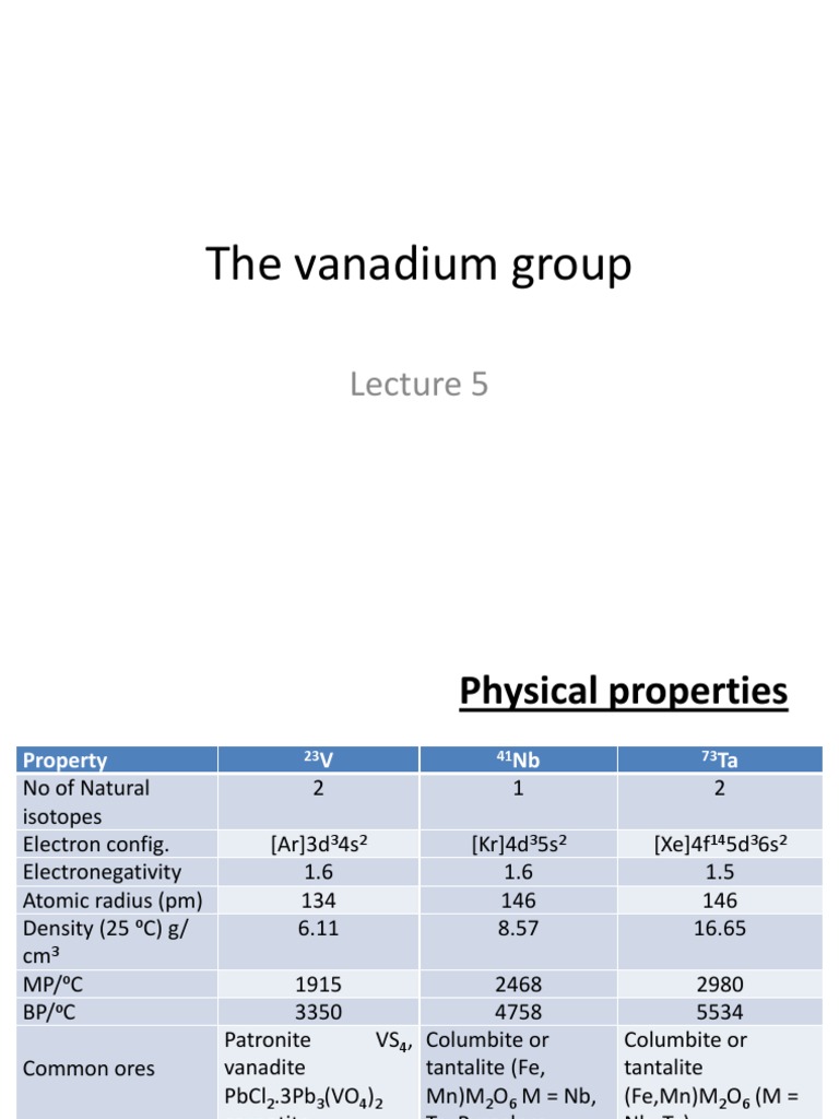 Lecture 5-The Vanadium Group | PDF | Chemical Compounds | Sets Of Chemical Elements