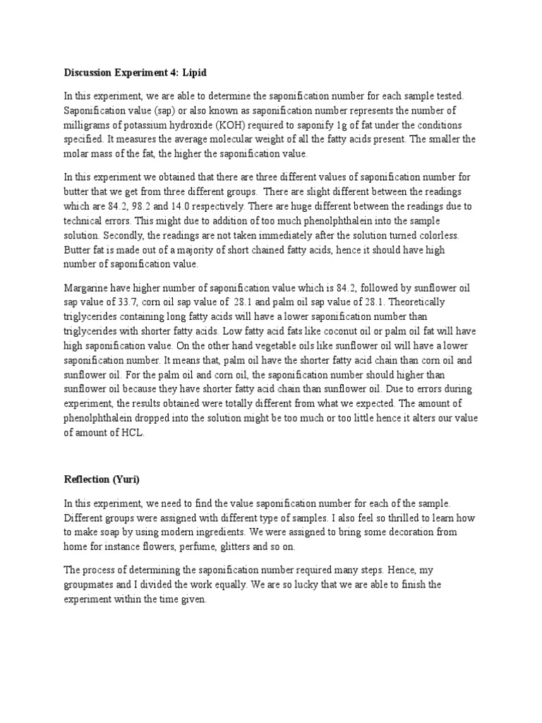 Discussion LAB Experiment 4 LIPID | PDF | Chemical Compounds | Chemical ...