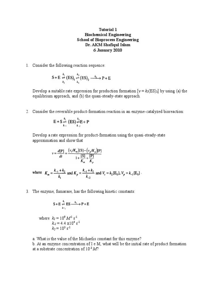 Tutorial 1 | PDF | Chemical Reaction Engineering | Chemical Reactions