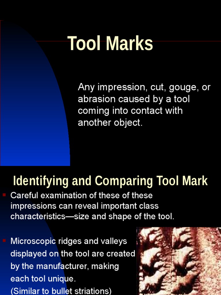 Tool Marks: Any Impression, Cut, Gouge, or Abrasion Caused by A Tool ...