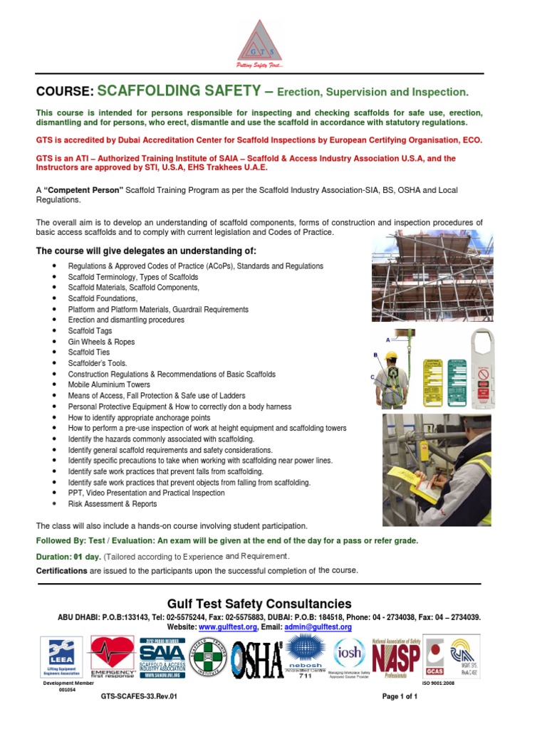 Scaffolding Safety - Erection Supervision Inspection - Course Outline ...