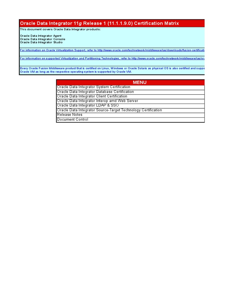Odi 11gr1certmatrix 11 1 1 9 0 2541436 | PDF | Oracle Database | 64 Bit Computing