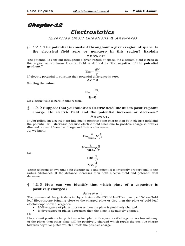 Electrostatics & Current Electricity Q&A | PDF | Electromagnetic Induction | Inductor