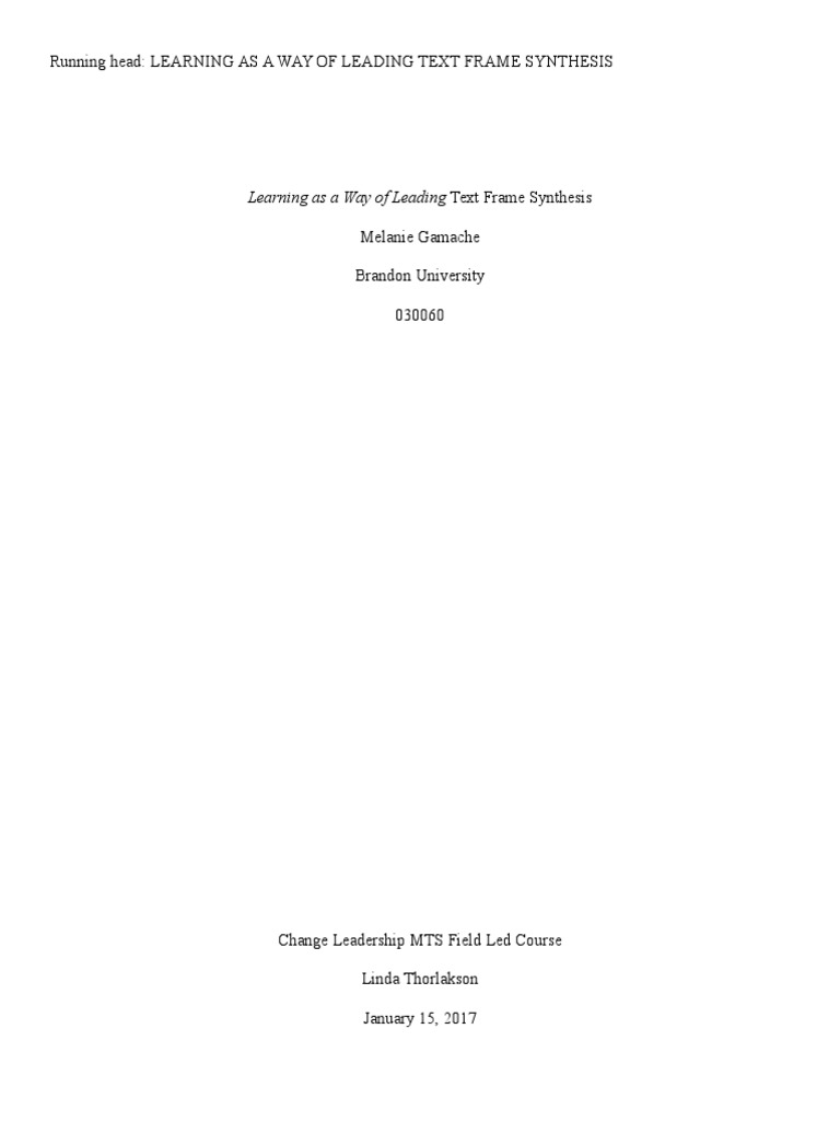 Text Frame Learning As A Way of Leading | PDF | Leadership | Literacy
