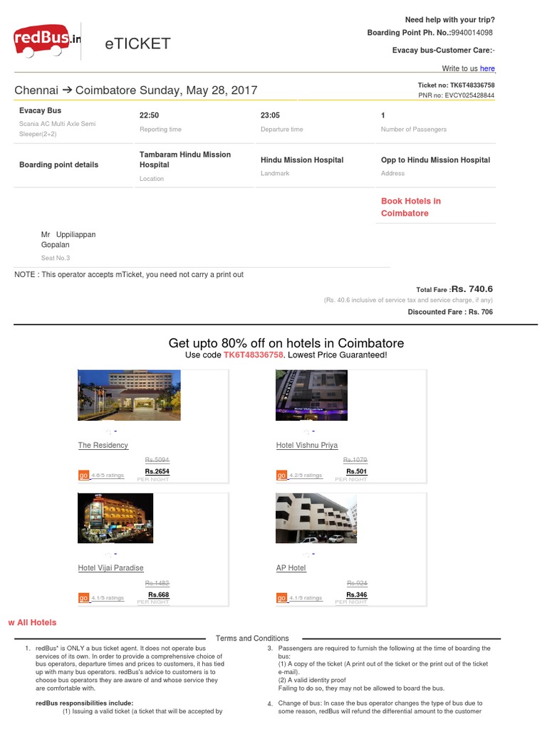 RedBus Ticket TK6T48336758 | Ticket (Admission) | Baggage