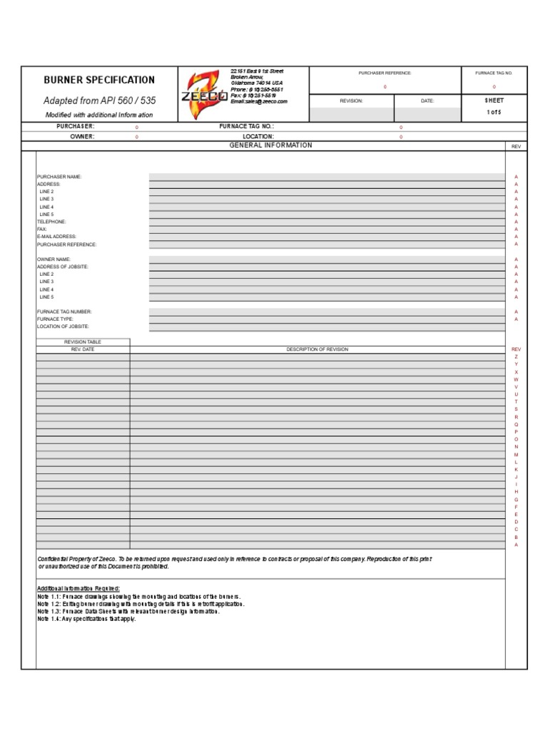 Zeeco Burner Data Sheet | PDF | Combustion | Furnace