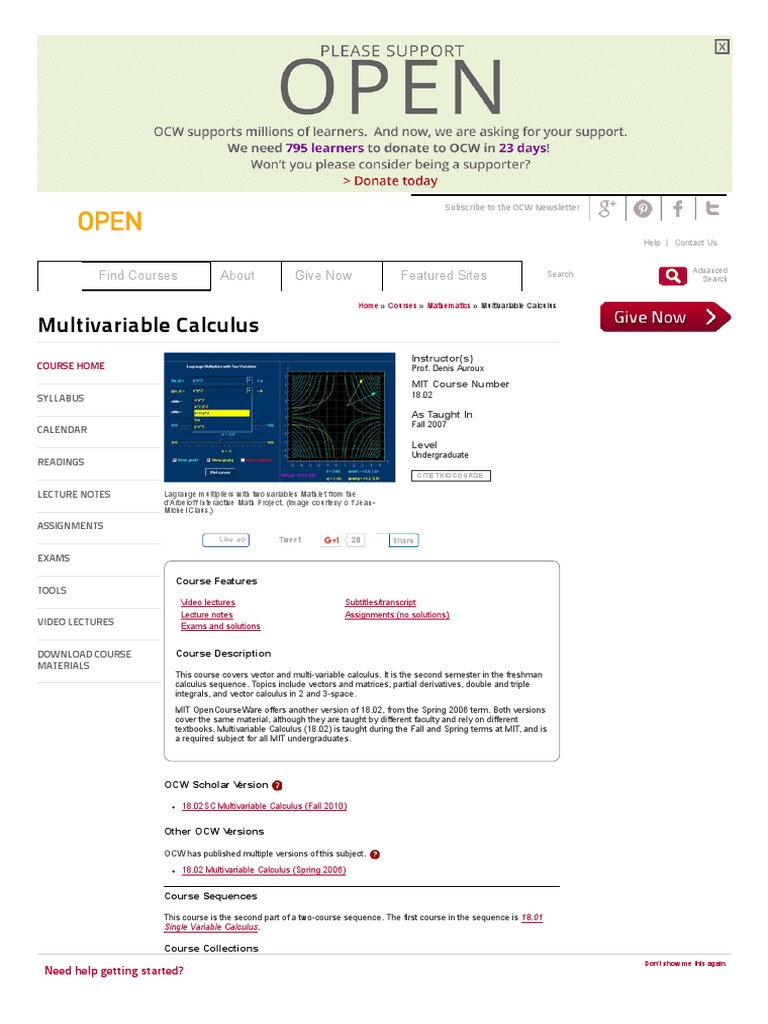 Multivariable Calculus - Mathematics - MIT OpenCourseWare | PDF ... Multivariable Calculus - Mathematics - MIT OpenCourseWare | PDF ...