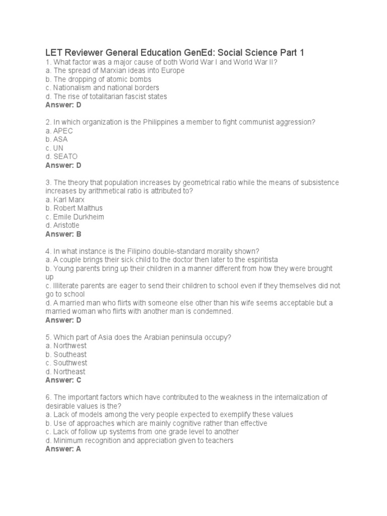 LET Reviewer General Education GenEd | PDF | Philippines | Taiwan