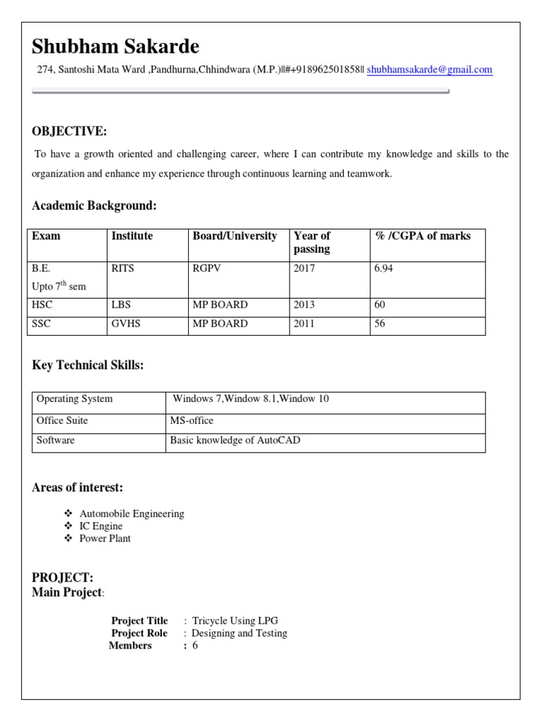 Shubham Sakarde's Engineering Resume | PDF