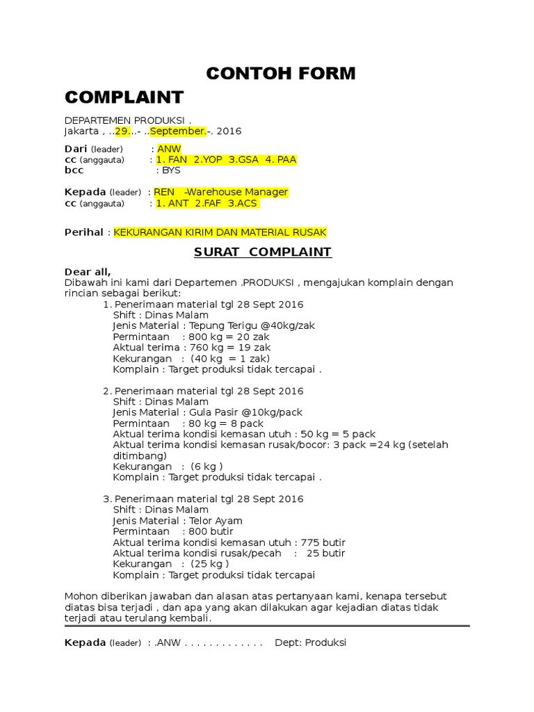 Contoh Surat Komplain 2 | PDF
