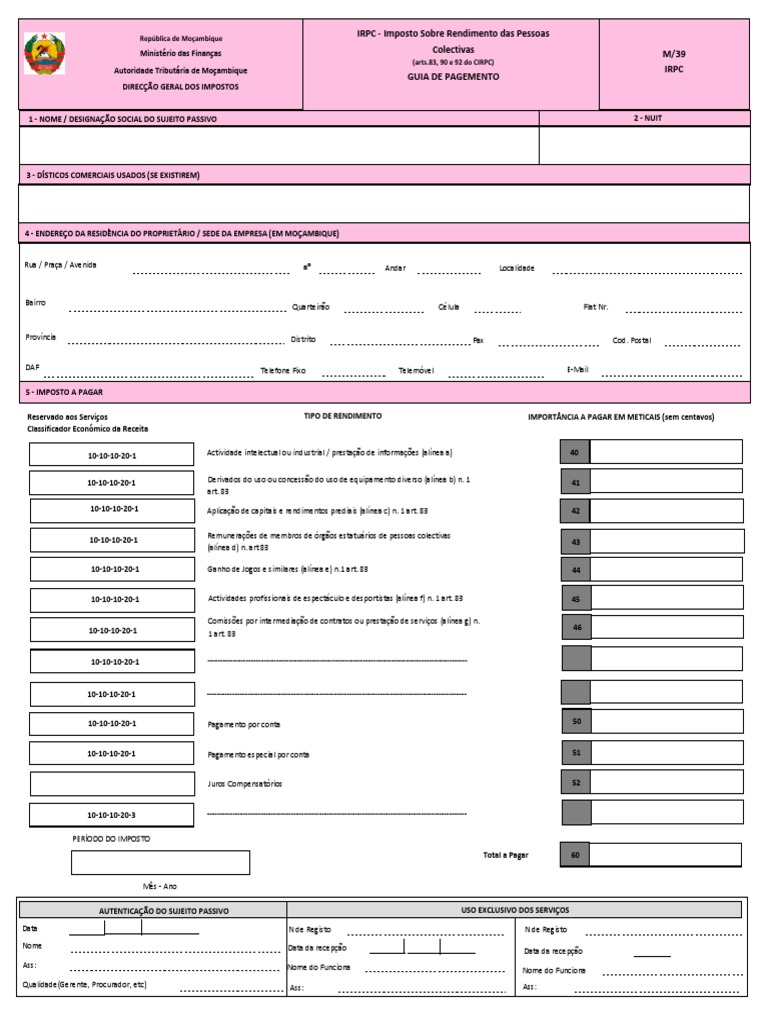 Modelo 39 - IRPC - Imposto Sobre Rendimento Das Pessoas Colectivas ...