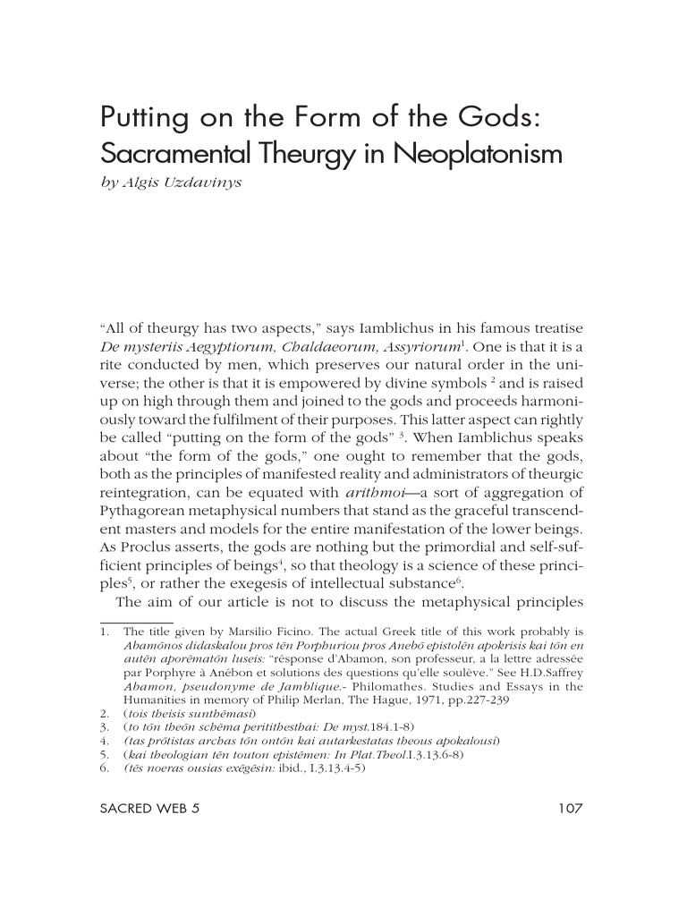Neoplatonic Theurgy and Divine Forms | PDF | Neoplatonism | Nous