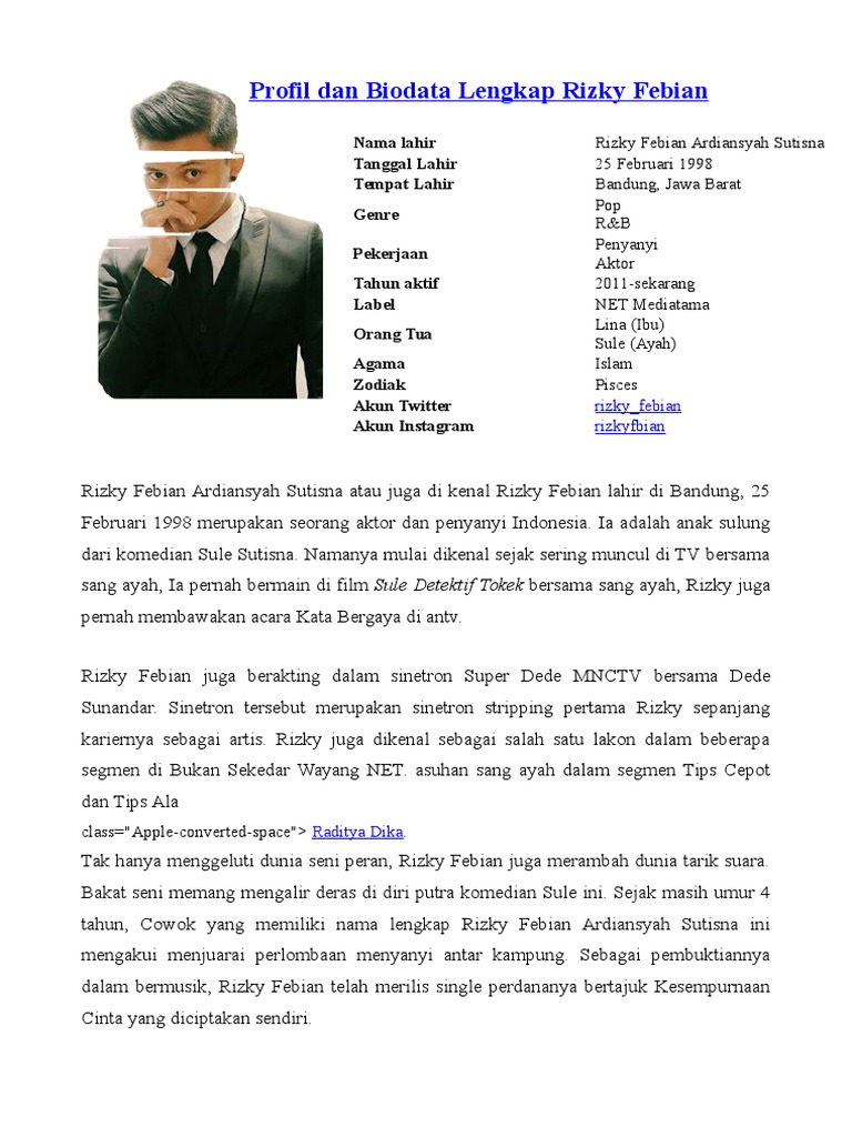 Profil Dan Biodata Lengkap Rizky Febian | PDF