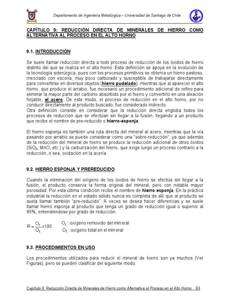 Reducción Directa de Minerales de Hierro | PDF | Alto horno | Hierro