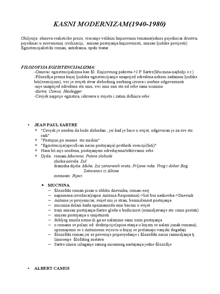 Kasni Modernizam I Hrvatska Knjizevnost 20 St. (Skripta) | PDF