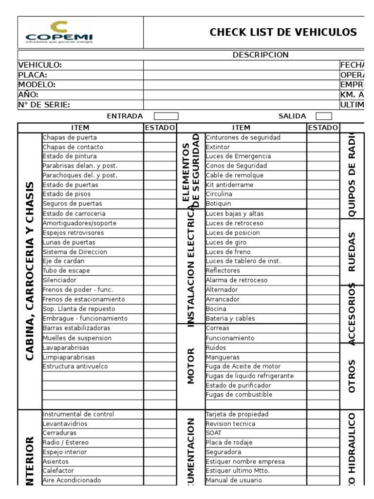 Check List de Vehiculos | PDF | Tecnologías automotrices | Vehículos