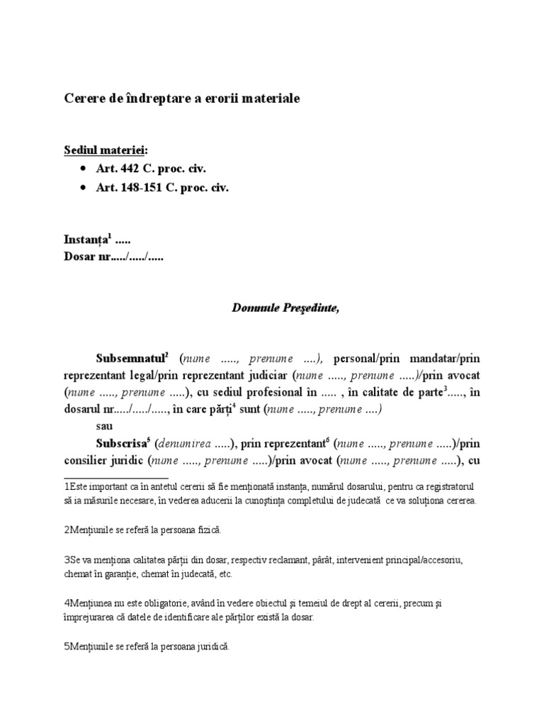 Cerere de Indreptare A Erorii Materiale | PDF