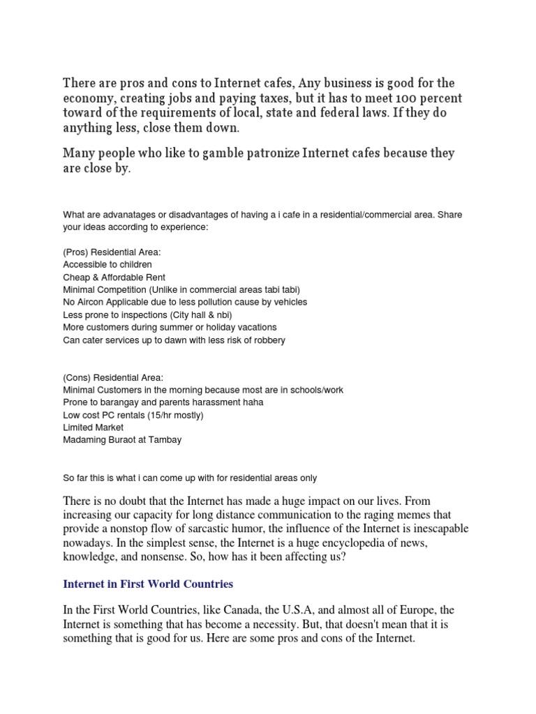 Internet Cafe Services Price List