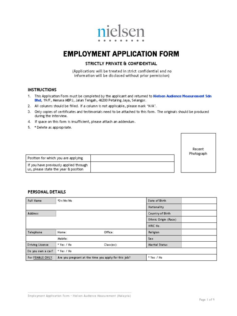 Application Form Nielsen | PDF | Employment | Salary