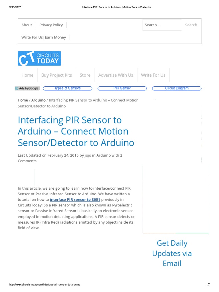 Interface Pir Sensor To Arduino Motion Sensor Detector Pdf Arduino Infrared 