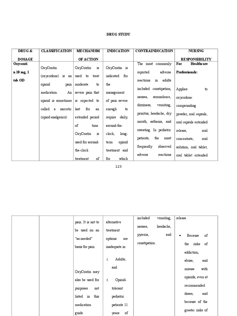 Drug Study Table Ok | Download Free PDF | Oxycodone | Opioid