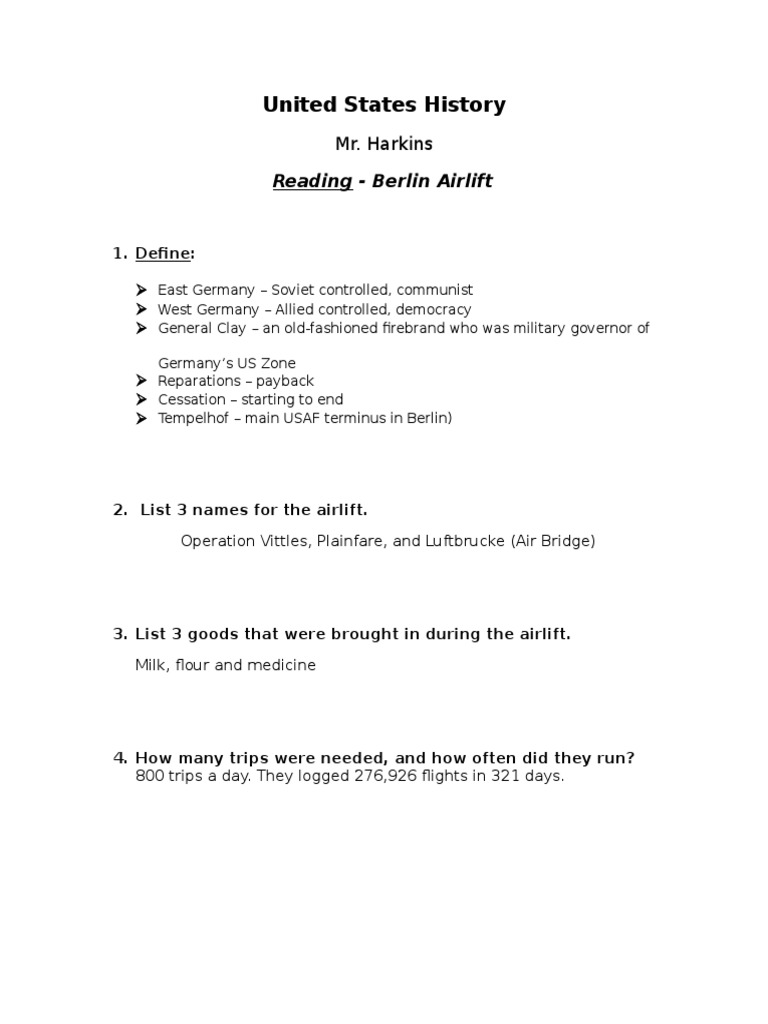 Berlin Airlift Questions | PDF | Travel | History