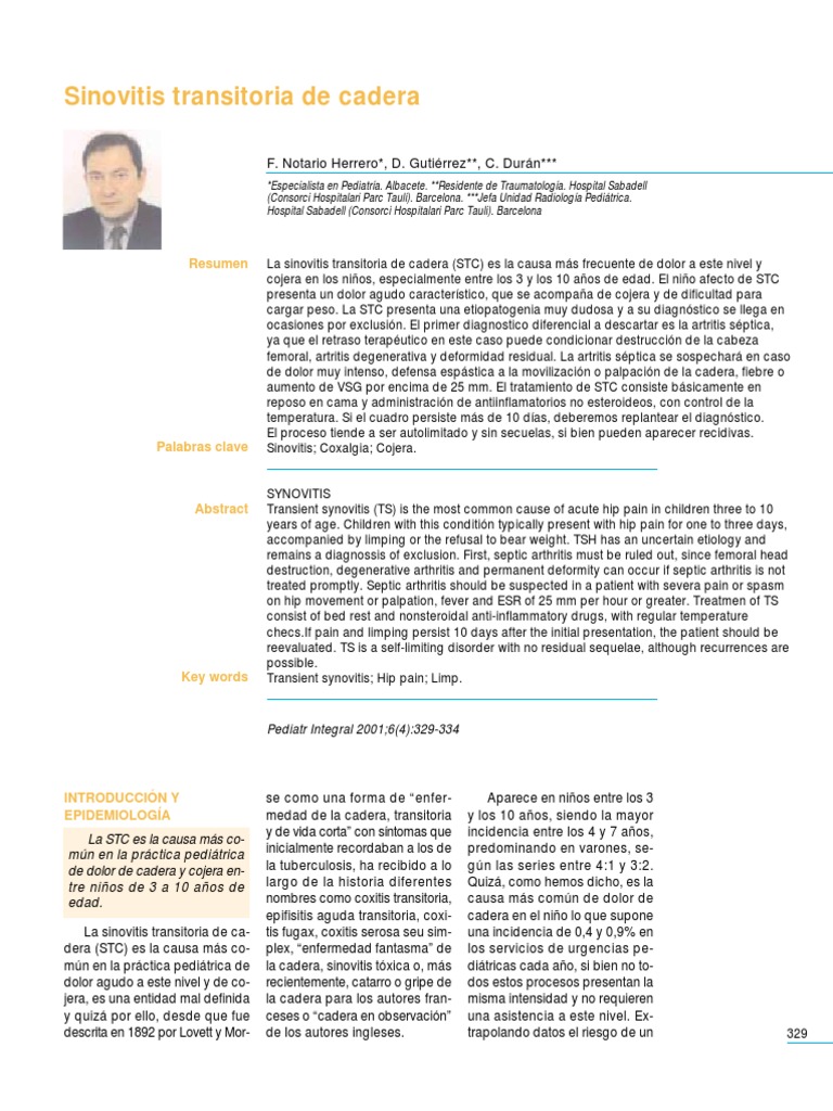 Sinovitis Transitoria Cadera | PDF | Rodilla | Especialidades Medicas