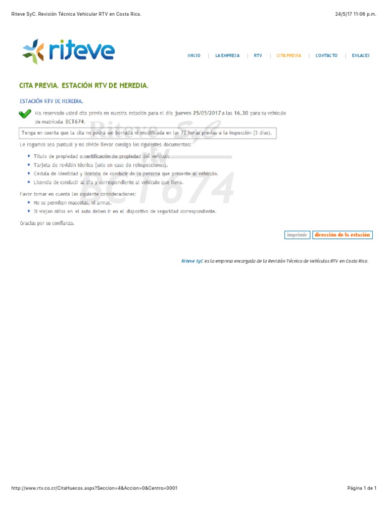 Riteve SyC. Revisión Técnica Vehicular RTV en Costa Rica PDF | PDF