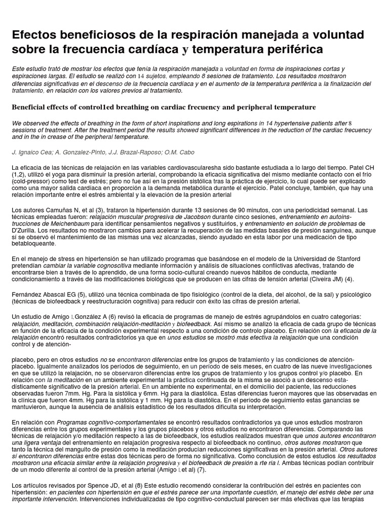Efectos Beneficiosos Respiración Sobre Frecuencia Cardíaca Temperatura ...