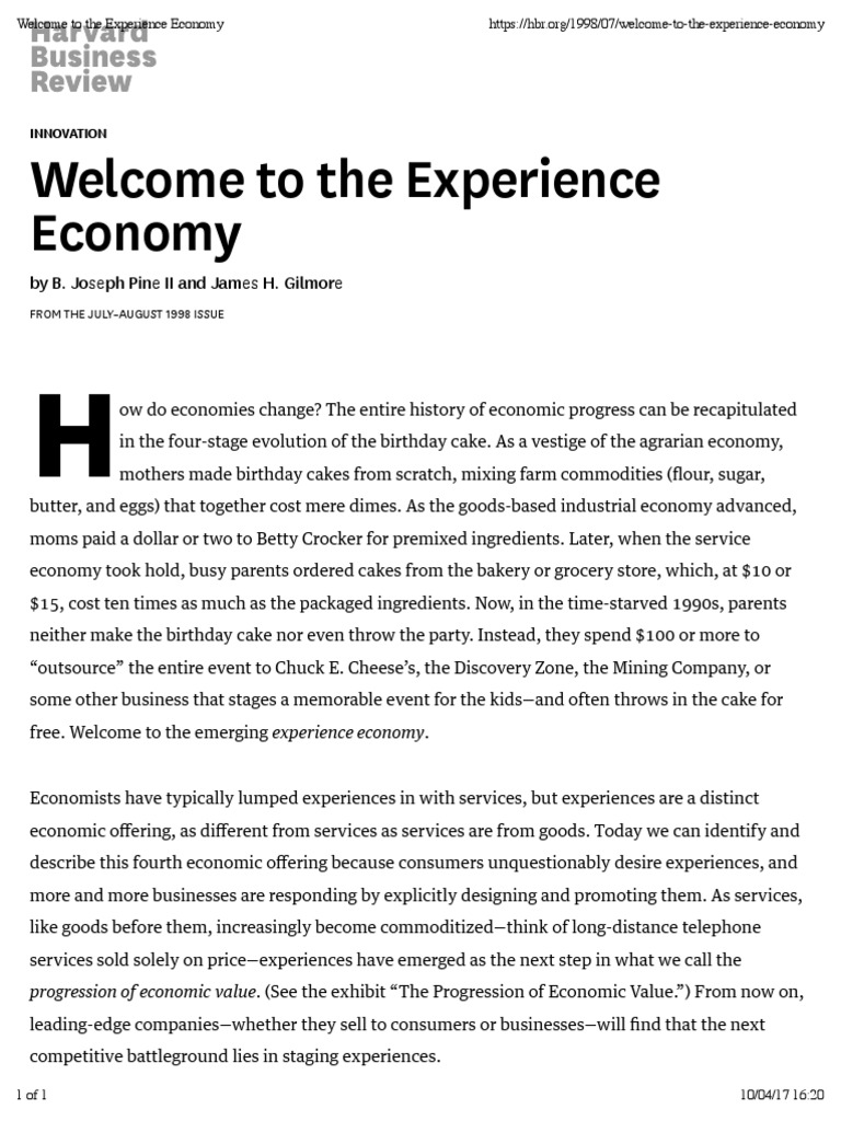 Welcome To The Experience Economy | PDF