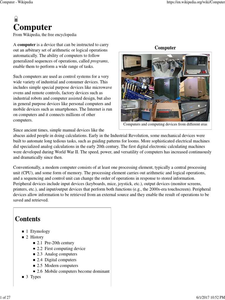 Computer: From Wikipedia, The Free Encyclopedia | PDF | Machines ...