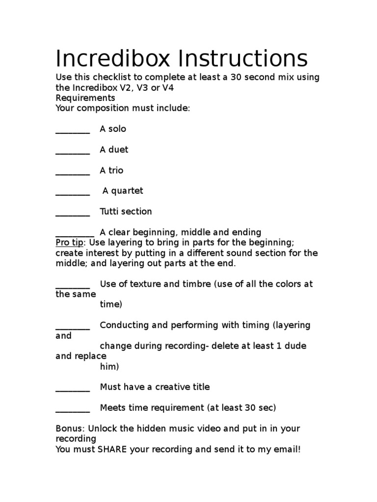 Incredibox Mixing Checklist Guide | PDF