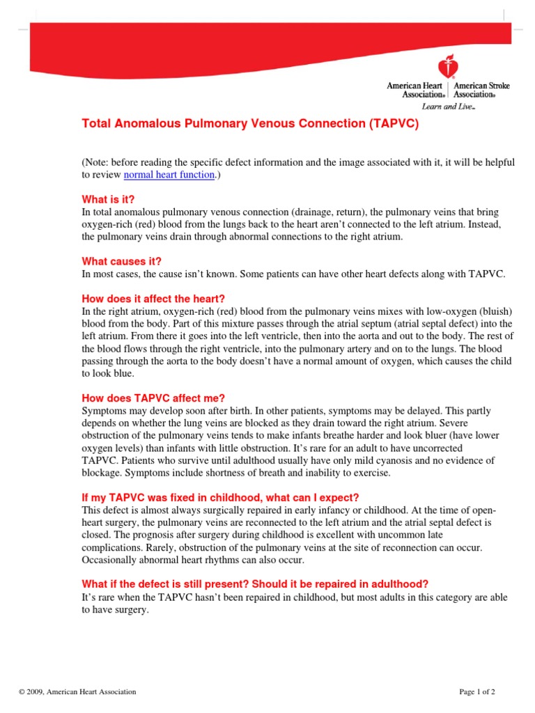Total Anomalous Pulmonary Venous Connection (TAPVC) | PDF | Atrium ...