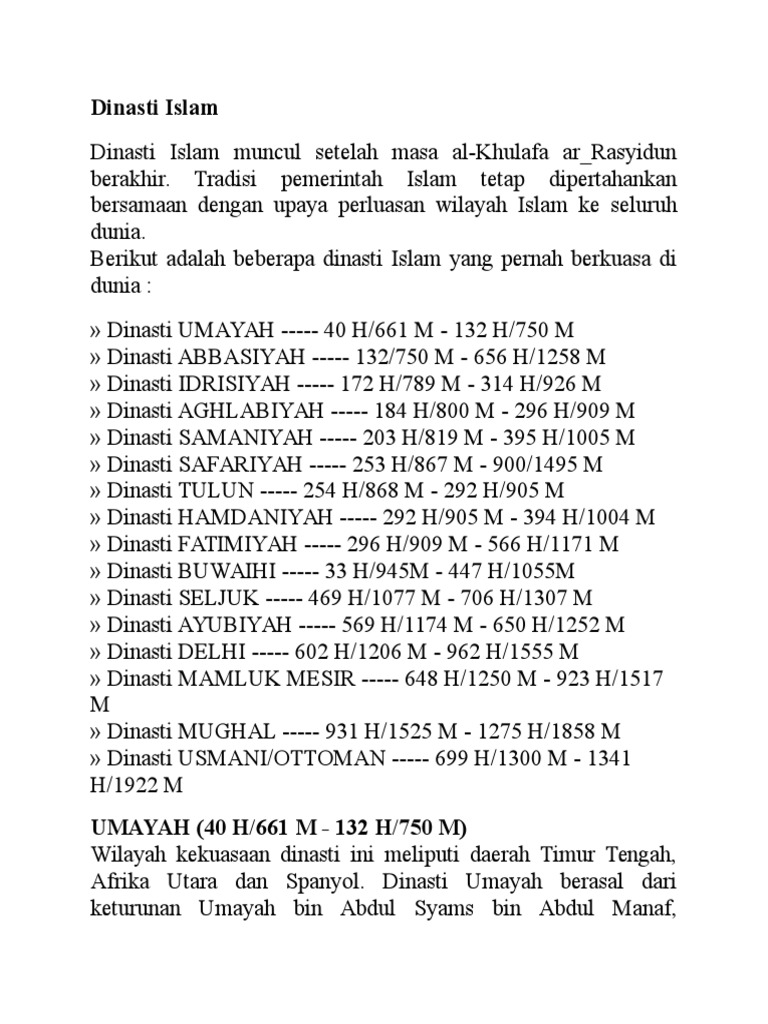 Urutan Dinasti Islam Sepanjang Sejarah | PDF | Sejarah