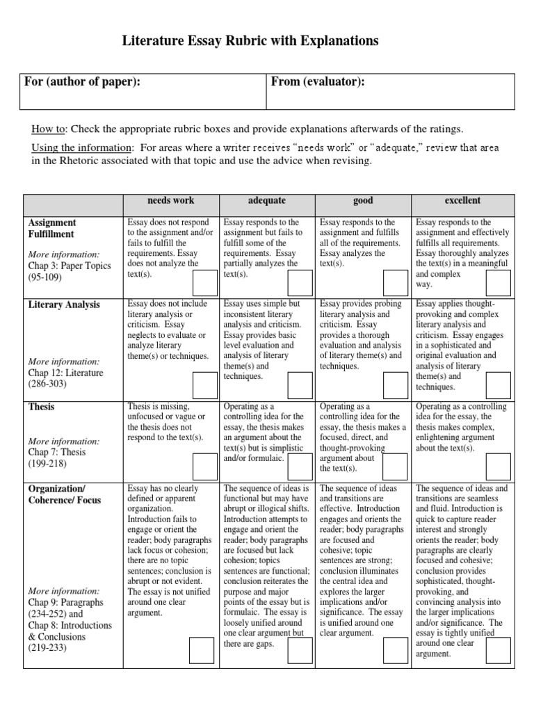 Rubric Lit Analysis | PDF | Essays | Syntax