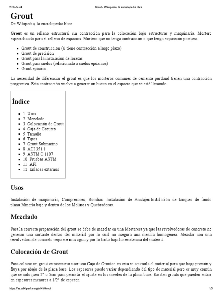 Tipos y usos del grout en construcción | PDF | Cemento | Ingeniería ...