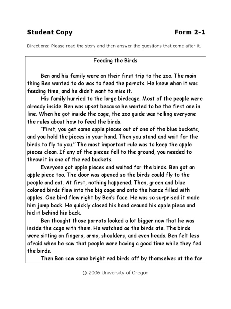 Multiple Choice Reading Comprehension Grade 2 Form 1 PDF | PDF | Parrot ...