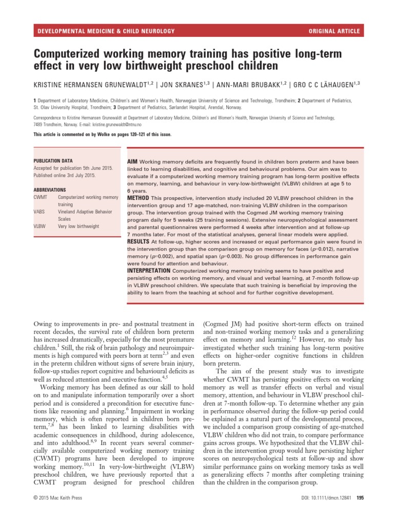 Computerizing WM Training | PDF | Working Memory | Memory