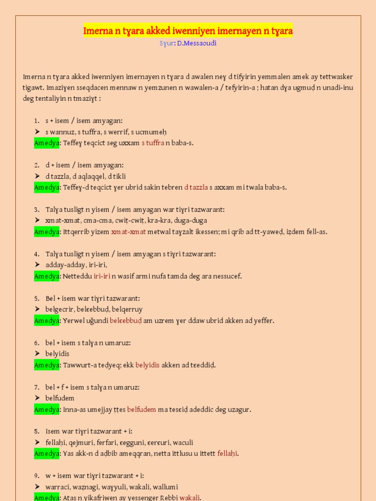 Imerna n tүara akked iwenniten imernayen n tүara deg tmaziүt | PDF ...