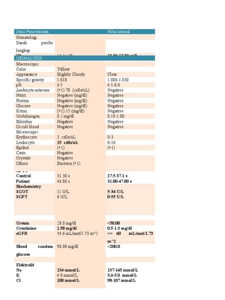 Jenis Pemeriksaan Nilai Normal: Differential Count | PDF | Renal ...