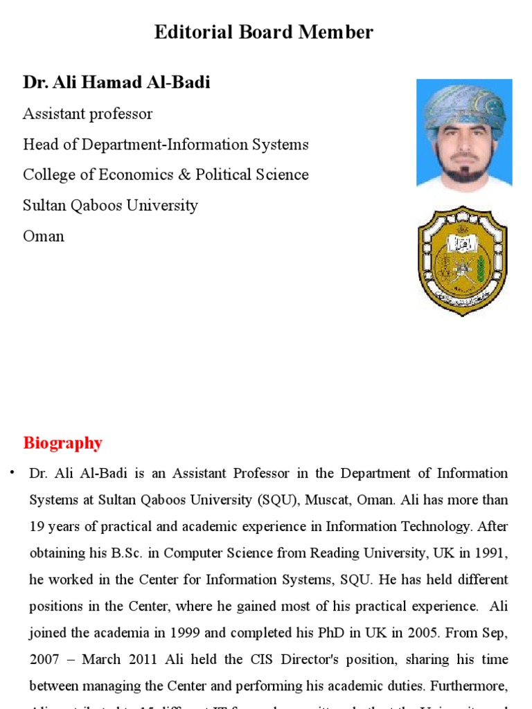 Editorial Board Member: Dr. Ali Hamad Al-Badi | PDF | Cooperative ...