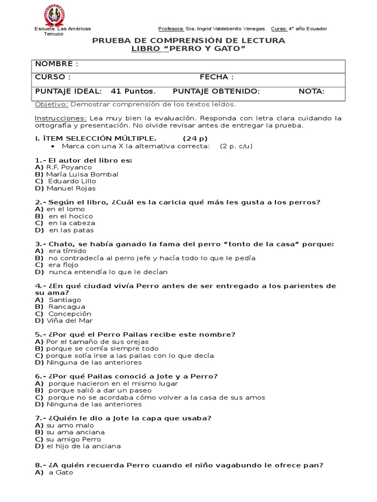 Prueba Libro Perro y Gato | PDF | Ocio