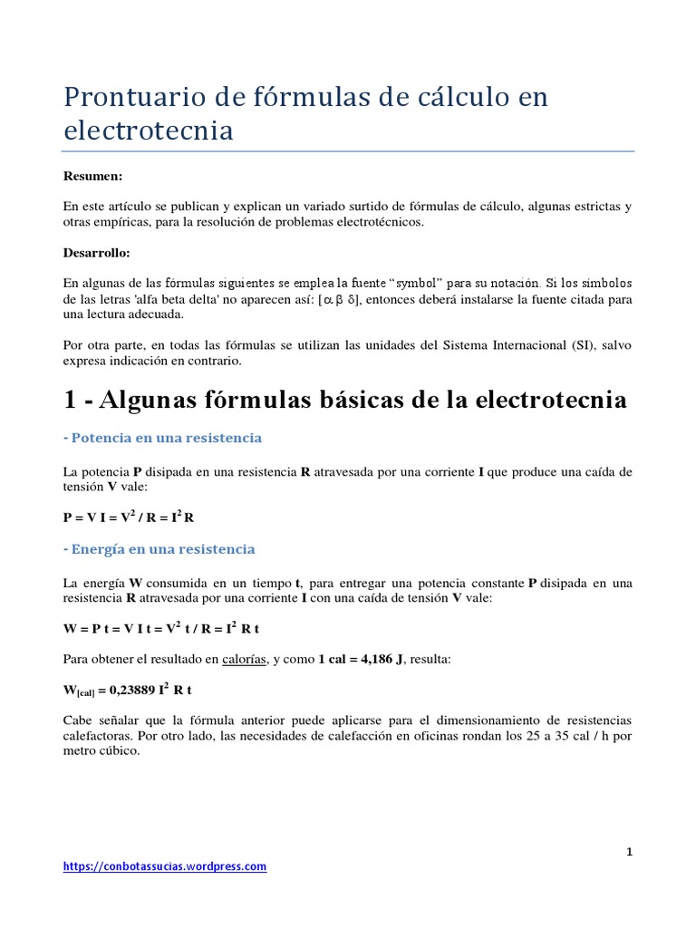 Prontuario de fórmulas eléctricas: una guía completa de cálculos en ...
