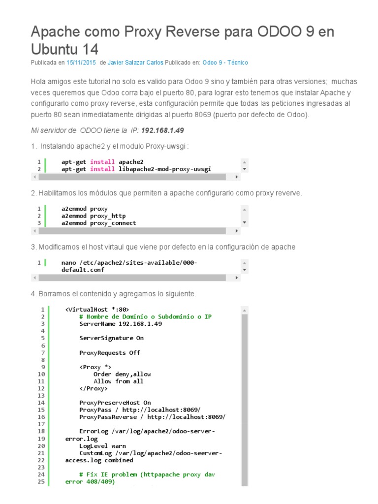 Apache Como Proxy Reverse para ODOO 9 en Ubuntu 14 - Odoo ERP - Perú | PDF | Servidor proxy ...