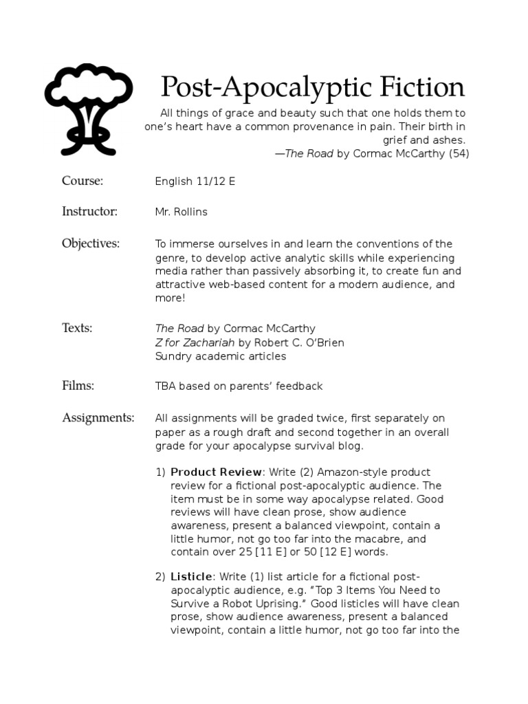 Paf Syllabus | PDF | Essays | Apocalyptic And Post Apocalyptic Fiction